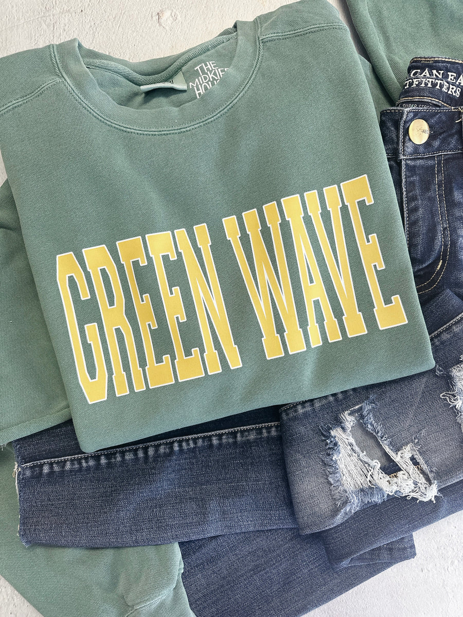 GREEN WAVE VARSITY CREWNECK – themidkiffhouse