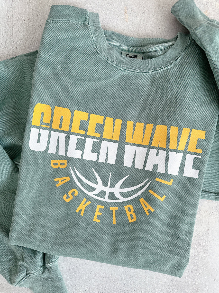 GREEN WAVE BASKETBALL HALF SPLIT CREWNECK – themidkiffhouse