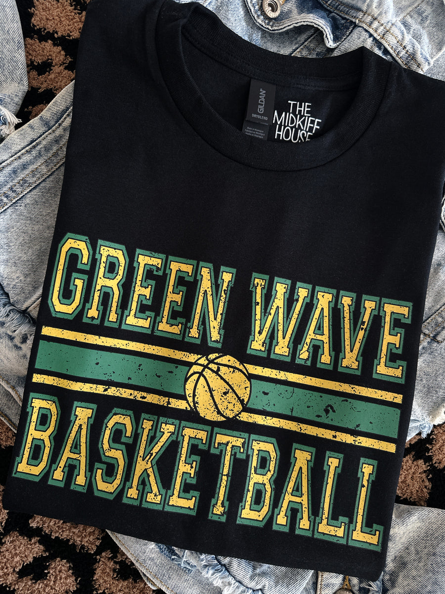 SALE! GREEN WAVE BASKETBALL ON THE LINE TEE – themidkiffhouse