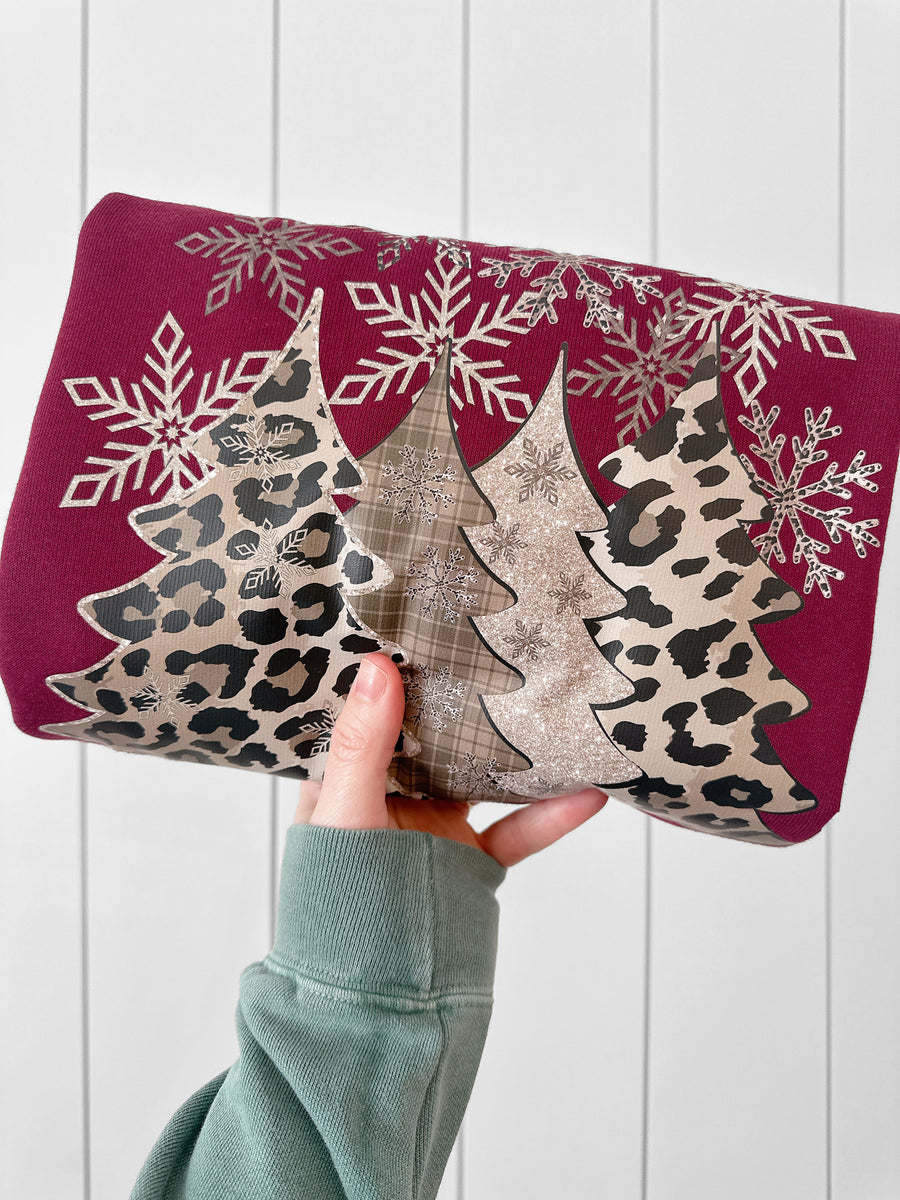 LEOPARD PRINT CHRISTMAS TREES CREWNECK – themidkiffhouse